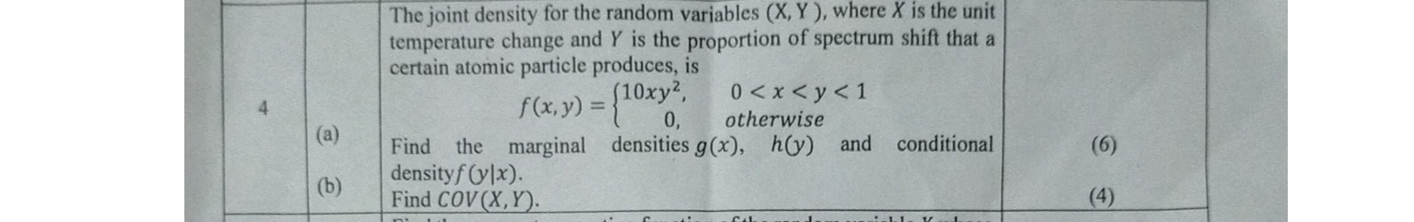 Solved The joint density for the random variables (x,Y), | Chegg.com