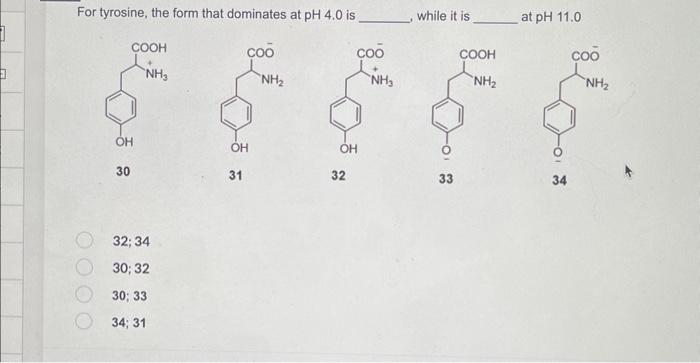 Solved For tyrosine, the form that dominates at pH4.0 is , | Chegg.com