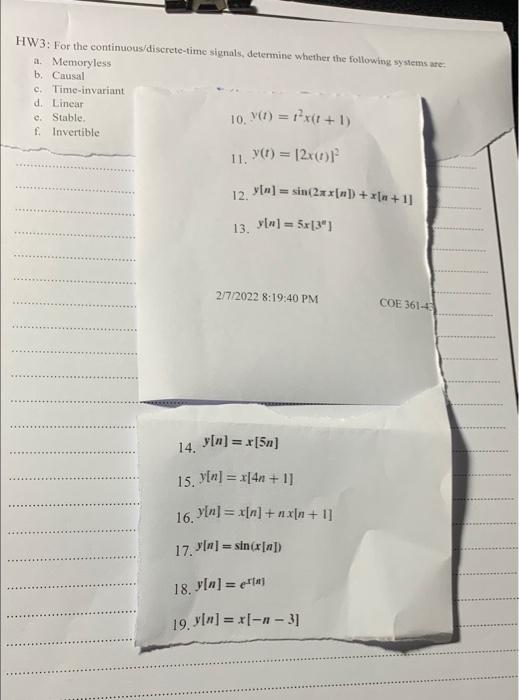Solved HW3: For the continuous/discrete-time signals, | Chegg.com
