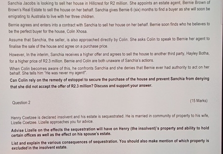 Sanchia Jacobs is looking to sell her house in | Chegg.com