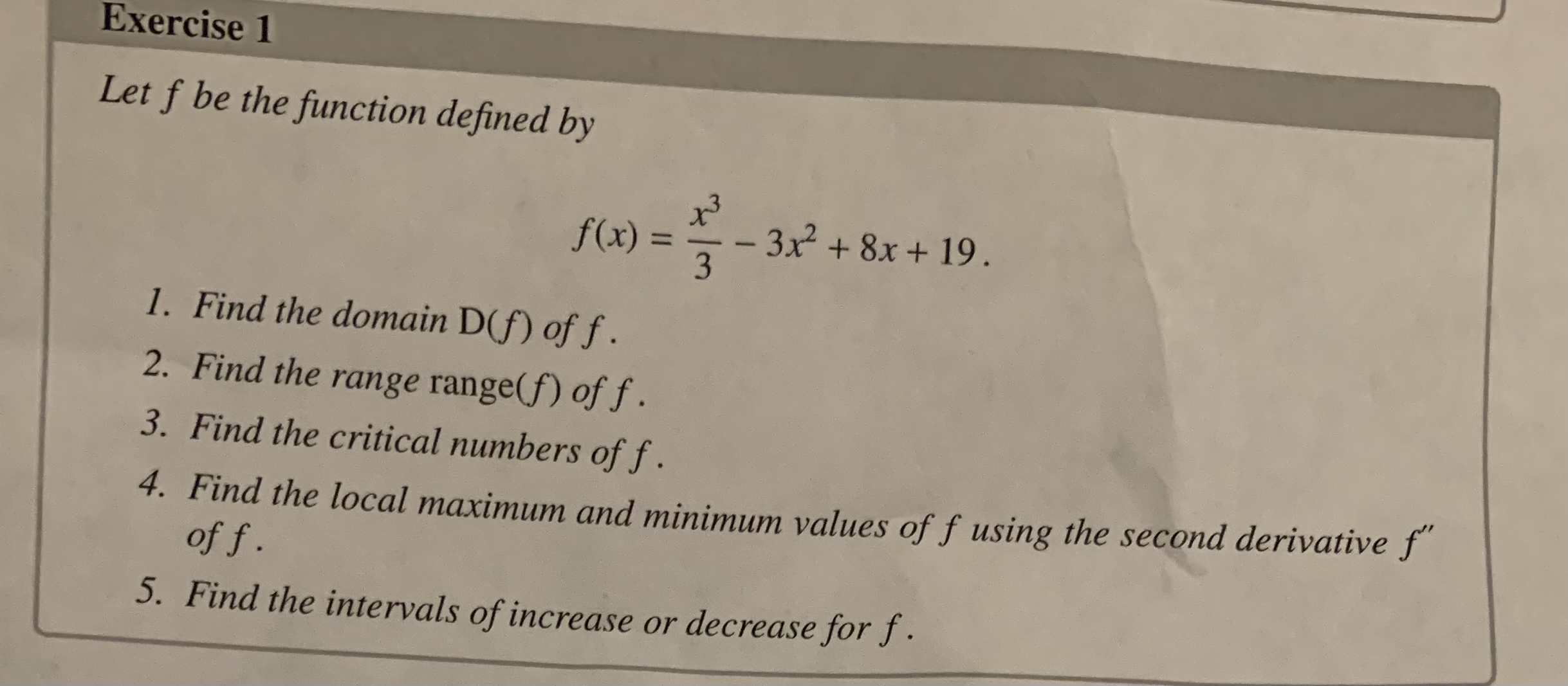 Solved Exercise 1Let f ﻿be the function defined | Chegg.com