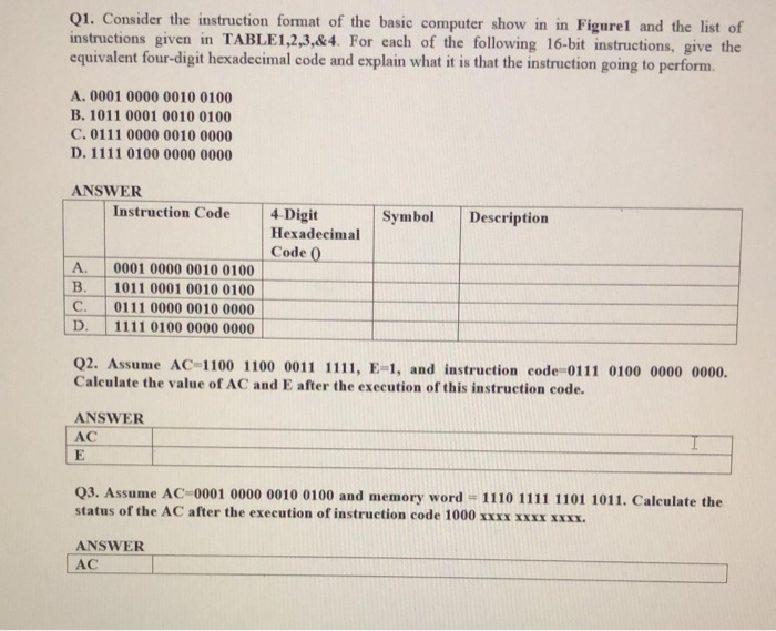 Q1. Consider the instruction format of the basic | Chegg.com