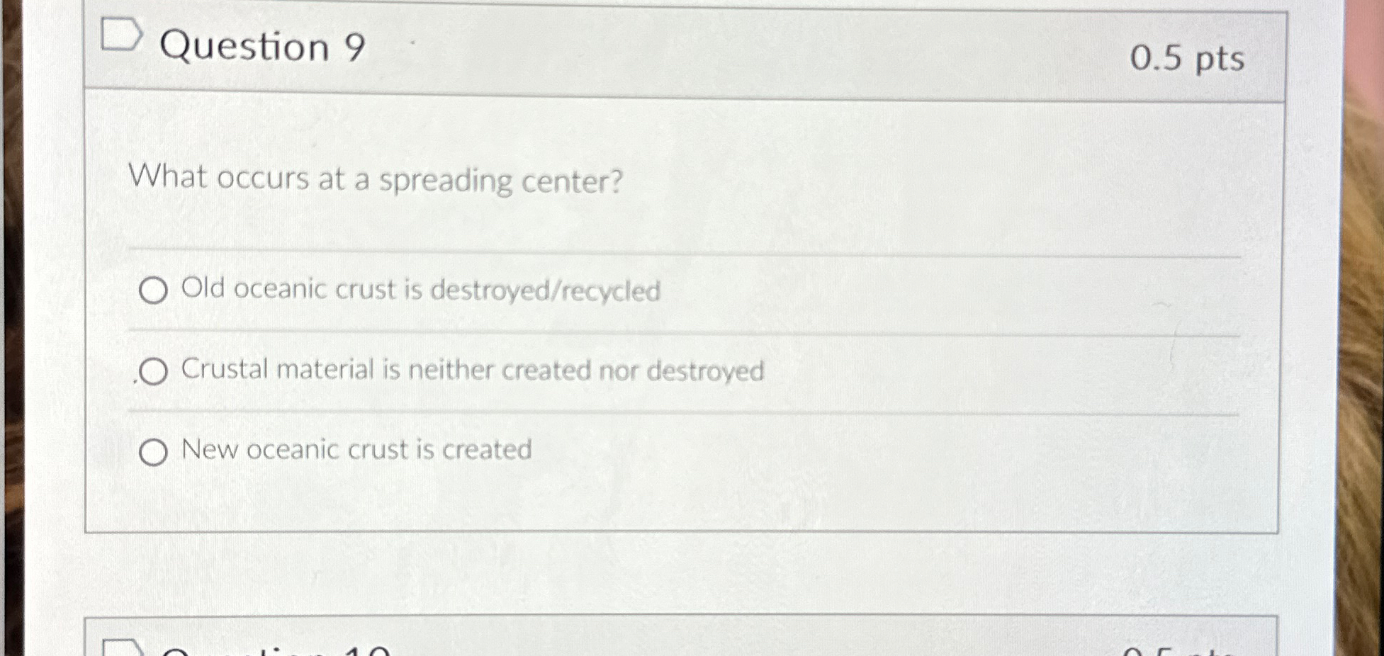 Solved Question 90.5 ptsWhat occurs at a spreading | Chegg.com Solved Question 90.5 ptsWhat occurs at a spreading | Chegg.com