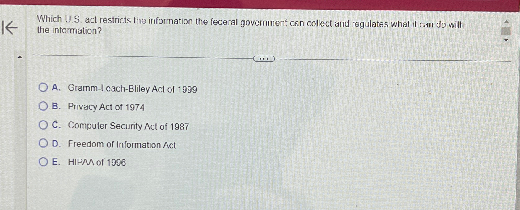 Solved Which U.S. ﻿act restricts the information the federal | Chegg.com