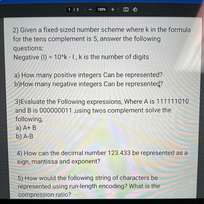Solved Negative (I)=10∧k−I,k is the number of digits a) How | Chegg.com