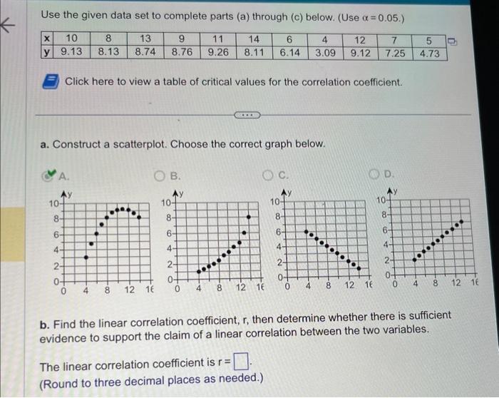 Solved Use the given data set to complete parts (a) through | Chegg.com