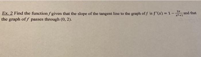 Solved Ex. 2 Find the function f given that the slope of the | Chegg.com