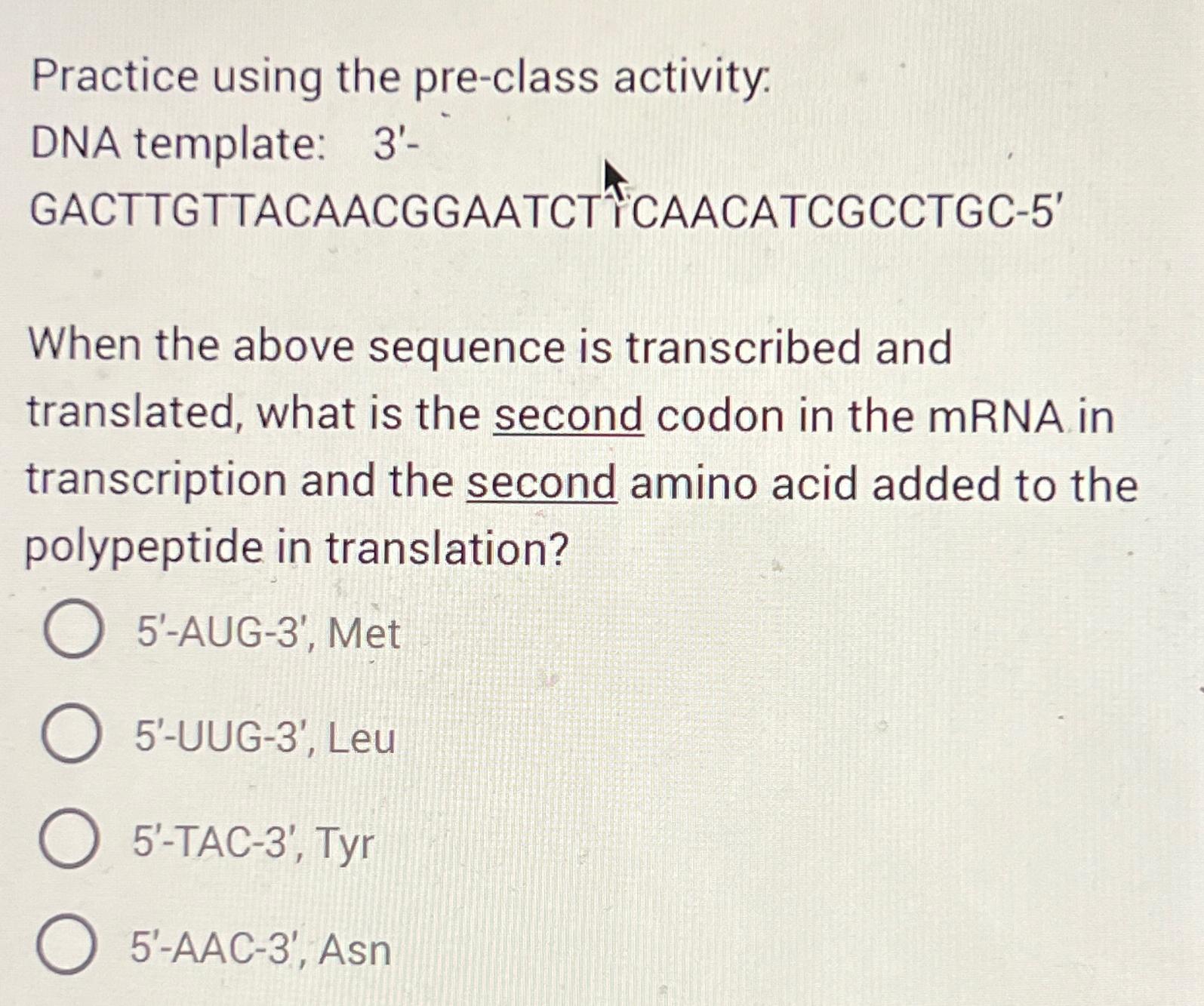 Solved Practice using the pre-class activity:DNA template: | Chegg.com