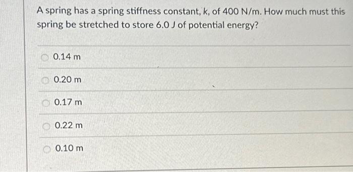 Solved A spring has a spring stiffness constant, k, of 400 | Chegg.com
