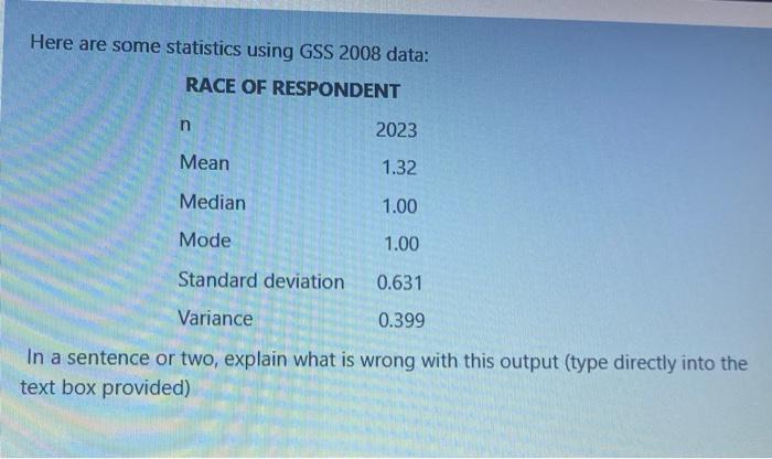 Solved Here are some statistics using GSS 2008 data: RACE OF | Chegg.com