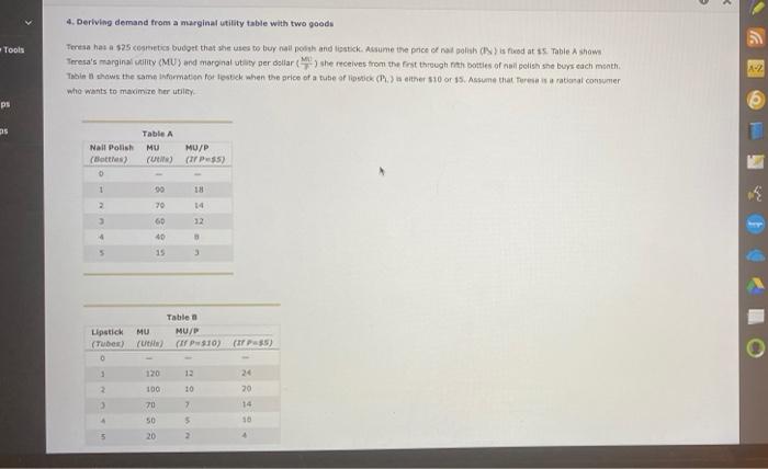 Solved Tools 4. Deriving demand from a marginal utility | Chegg.com
