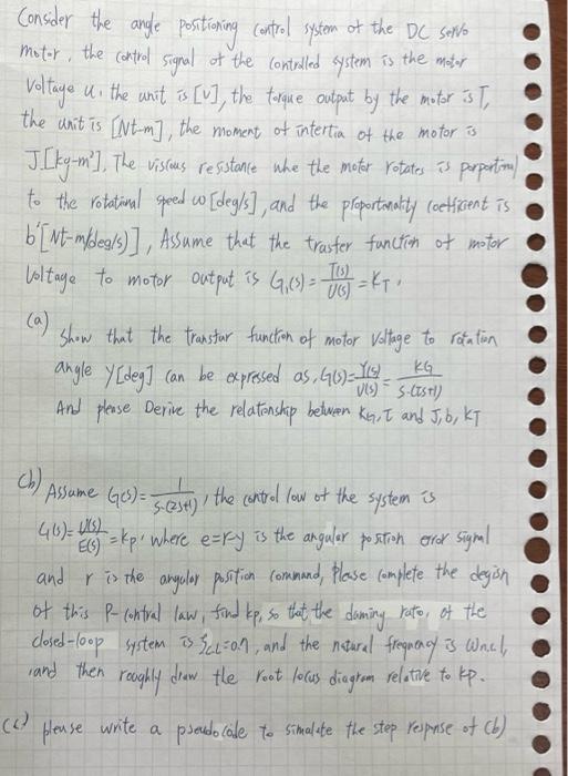 Consider the angle positioning control system of the | Chegg.com