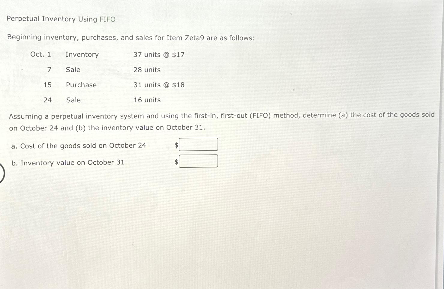 Solved Perpetual Inventory Using FIFOBeginning inventory, | Chegg.com