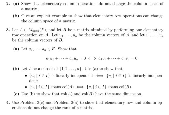 Solved 2 A Show That Elementary Column Operations Do Not