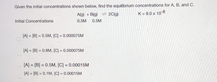 Solved Given the initial concentrations shown below, find | Chegg.com