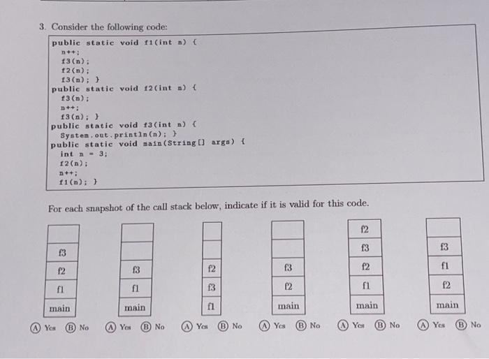 Solved 3. Consider the following code: public static void | Chegg.com