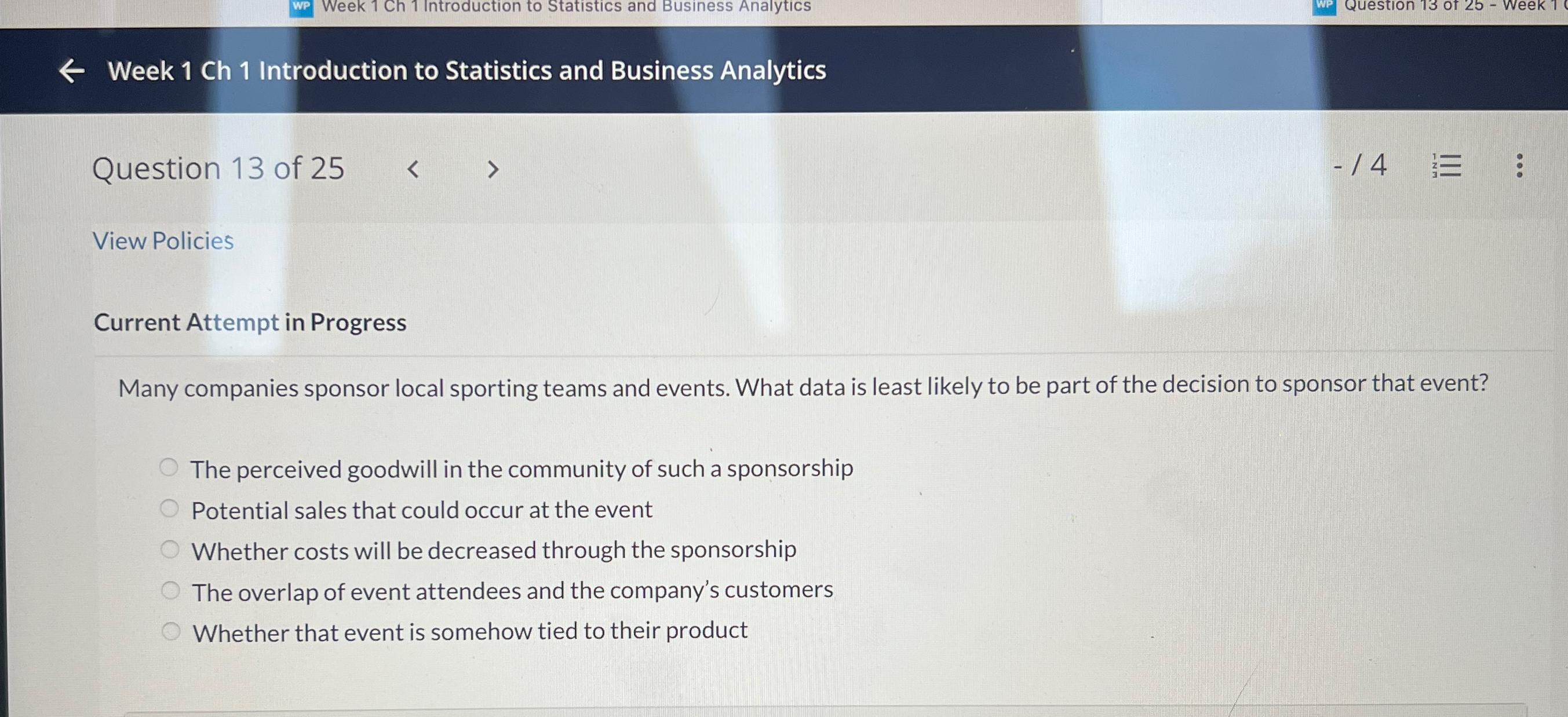 Solved Week 1 ﻿Ch 1 ﻿Introduction to Statistics and Business | Chegg.com