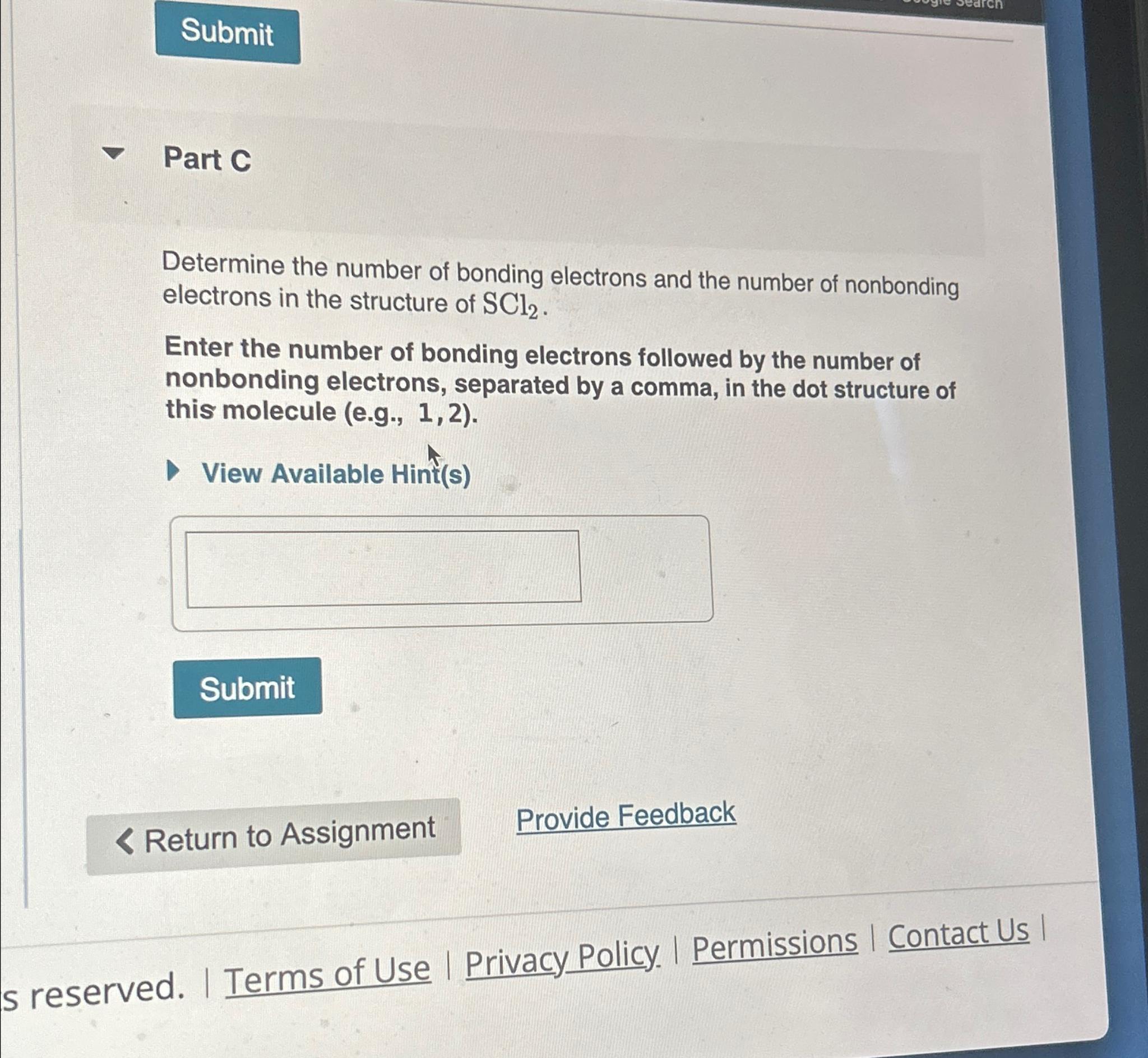 Solved Part Cdetermine The Number Of Bonding Electrons And