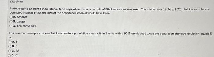 Solved In developing an confidence interval for a population | Chegg.com