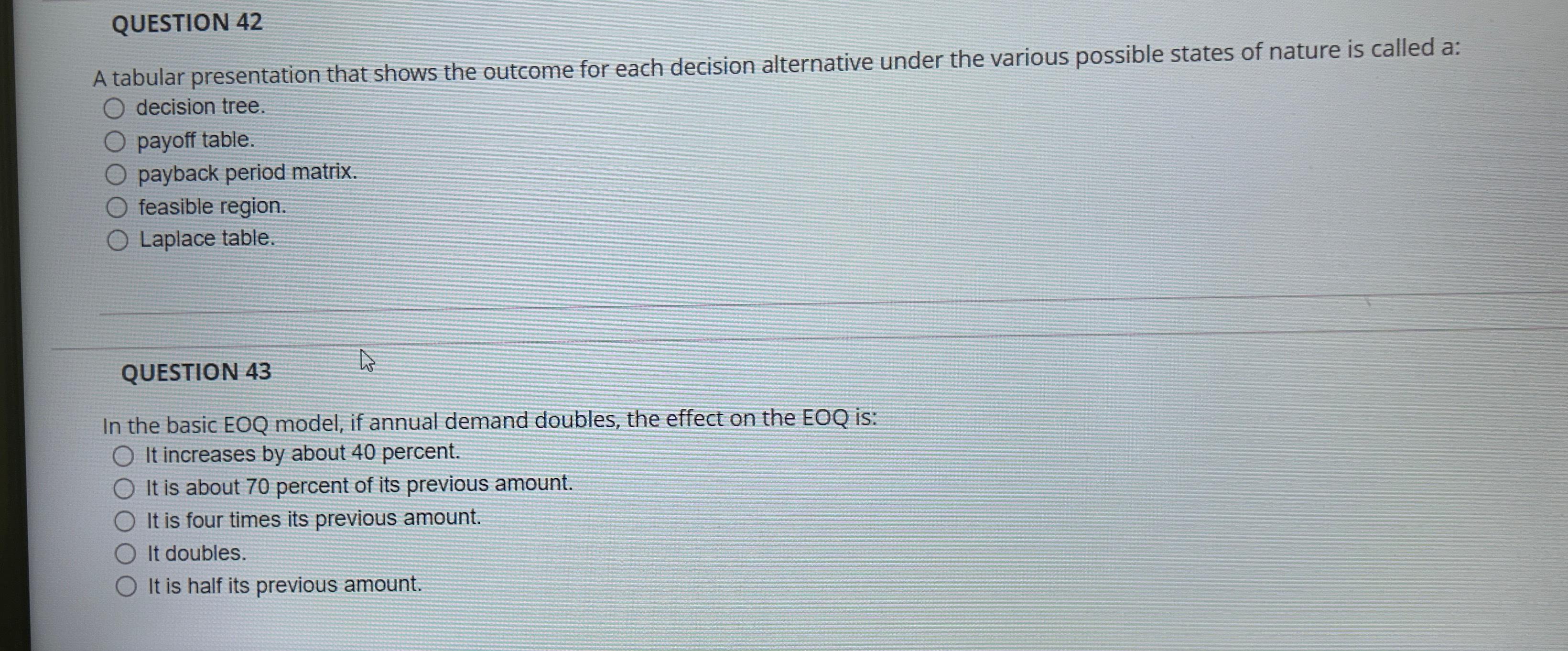 Solved QUESTION 42A tabular presentation that shows the | Chegg.com