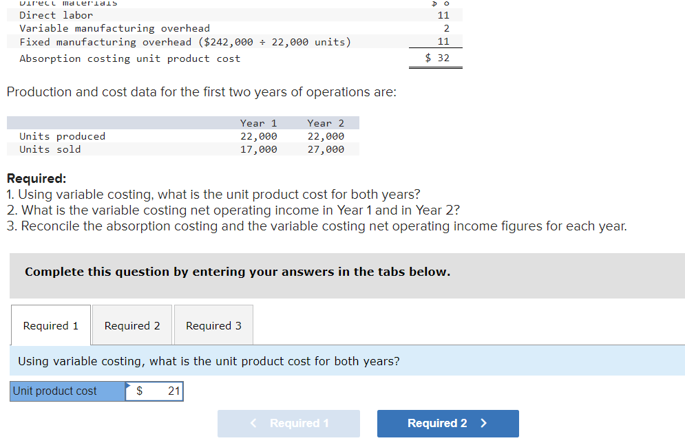 Solved Required: 1. Using variable costing, what is the unit | Chegg.com