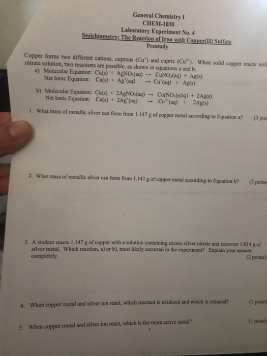 Solved General Chemistry I CHEM-1030 Laboratory Experiment | Chegg.com