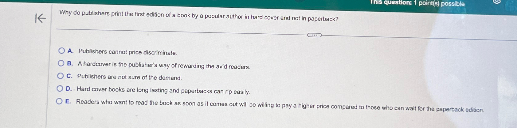 Solved Inis question: 1 ﻿point(s) ﻿possibleWhy do publishers | Chegg.com