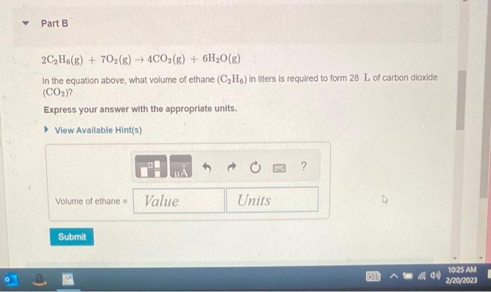 Solved 2C2H6( g)+7O2( g)→4CO2( g)+6H2O(g) In the equation | Chegg.com