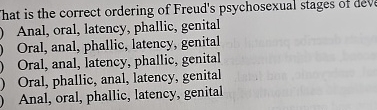 Solved hat is the correct ordering of Freud's psychosexual | Chegg.com