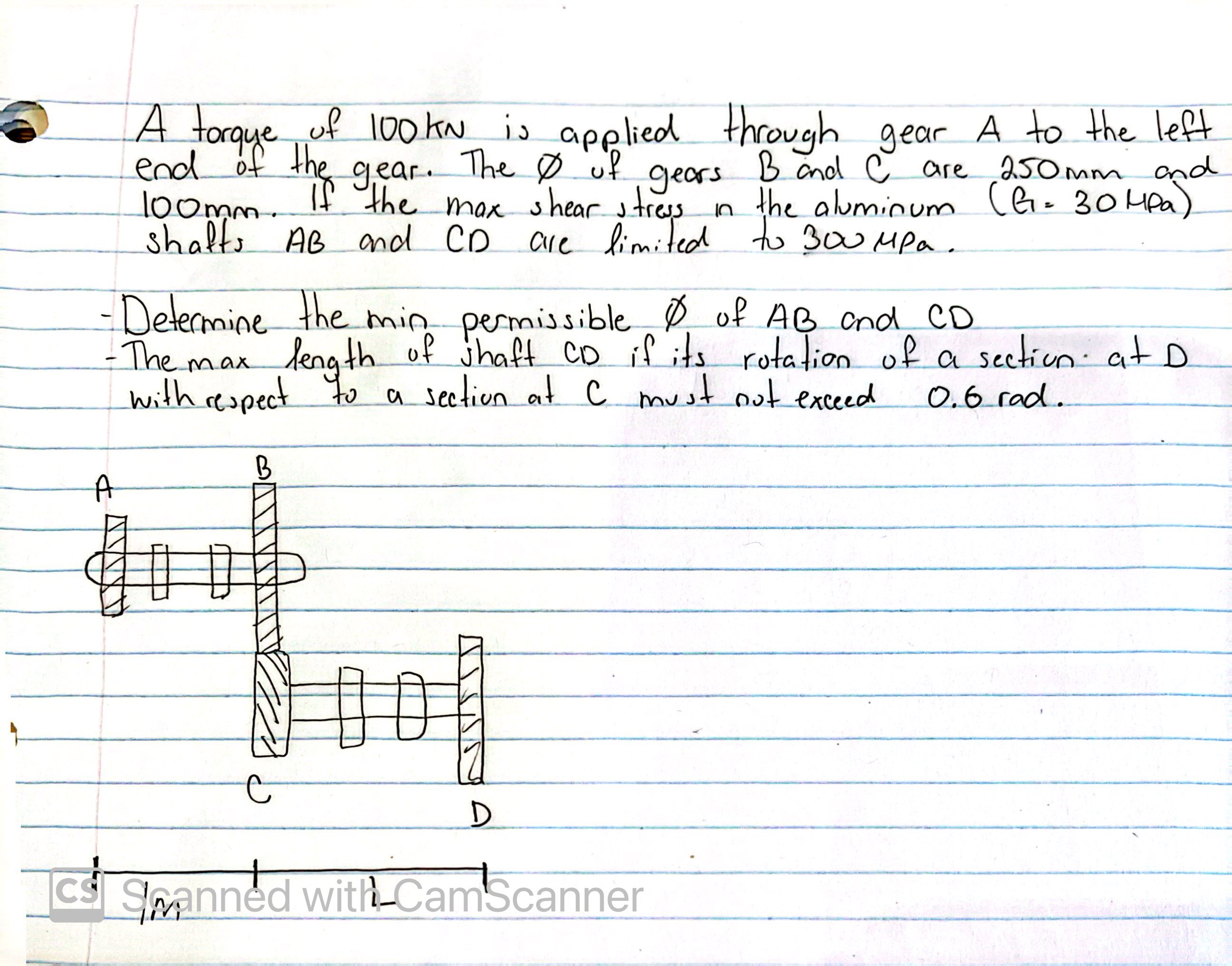 Solved A torque of 100kN ﻿is applied through gear A ﻿to the | Chegg.com