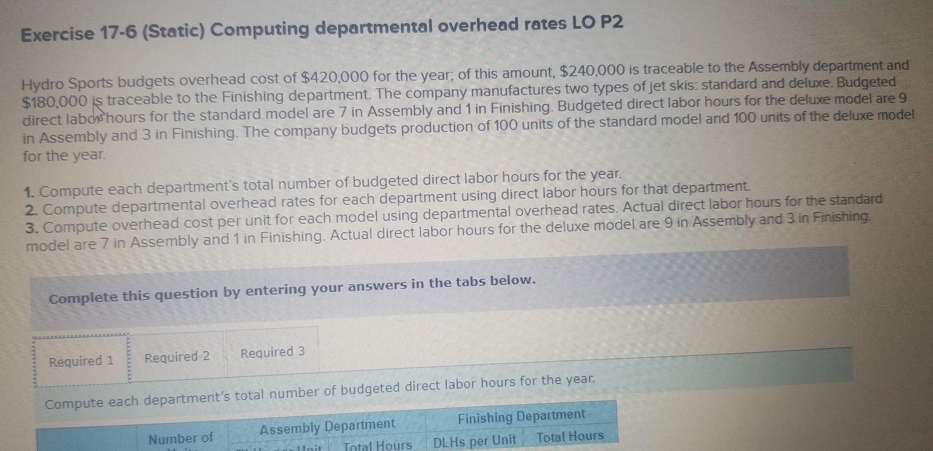 Solved Exercise 17-6 (Static) Computing departmental | Chegg.com