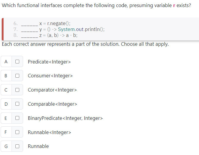 Solved Which functional interfaces complete the following | Chegg.com