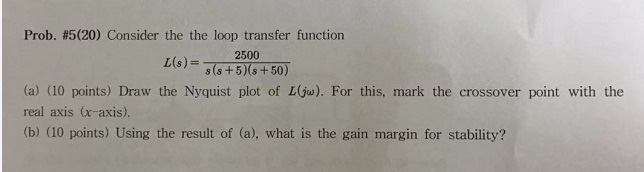 Solved Prob. #5(20) Consider the the loop transfer function | Chegg.com Solved Prob. #5(20) Consider the the loop transfer function | Chegg.com