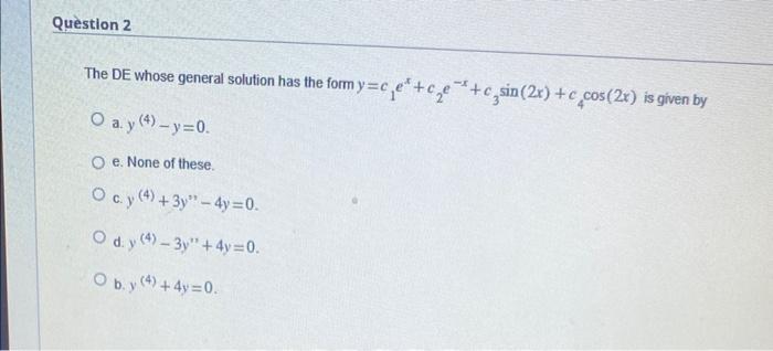 Solved The DE whose general solution has the form | Chegg.com