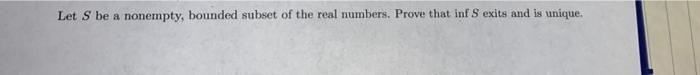 Solved Let S be a nonempty, bounded subset of the real | Chegg.com