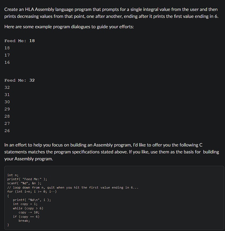 Solved HLA question. Create an HLA program that prompts for | Chegg.com