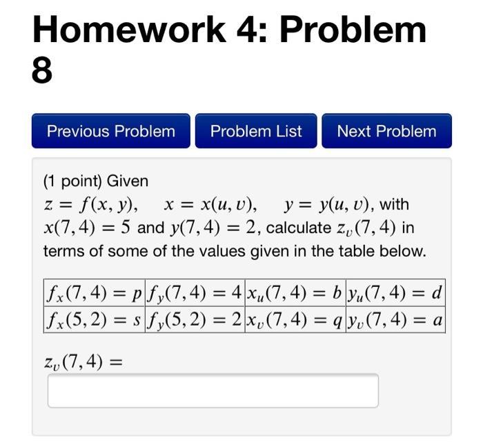 Solved Homework 4 Problem 8 Previous Problem Problem List 0583