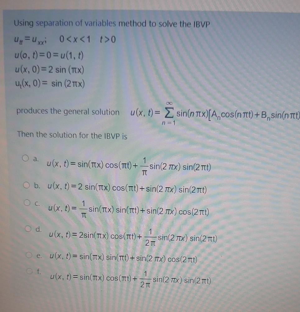 Solved Using separation of variables method to solve the | Chegg.com