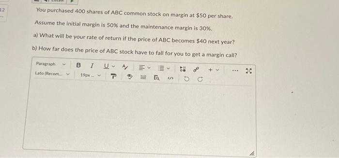 Solved You purchased 400 shares of ABC common stock on | Chegg.com