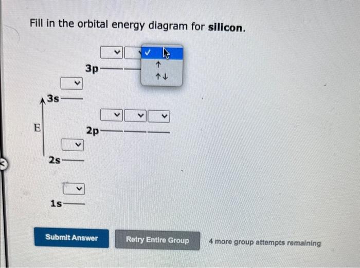 Solved Fill in the orbital energy diagram for silicon. 4 | Chegg.com