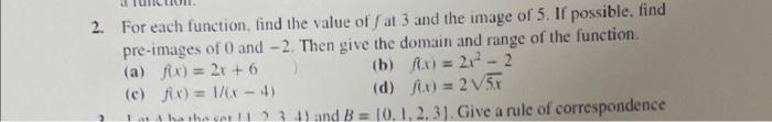 Solved For each function, find the value of f at 3 and the | Chegg.com