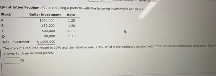 Solved Quantitative Problem: You are holding a portfolio | Chegg.com