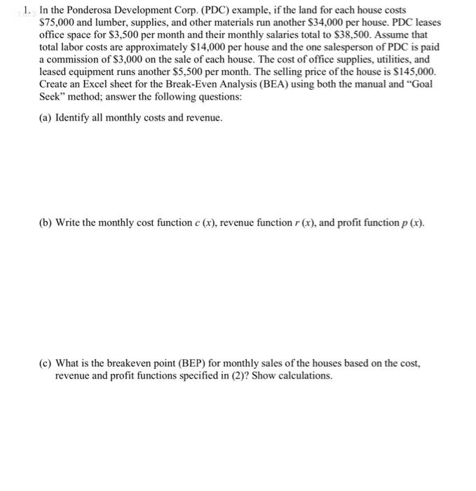 Solved 1. In the Ponderosa Development Corp. (PDC) example, | Chegg.com