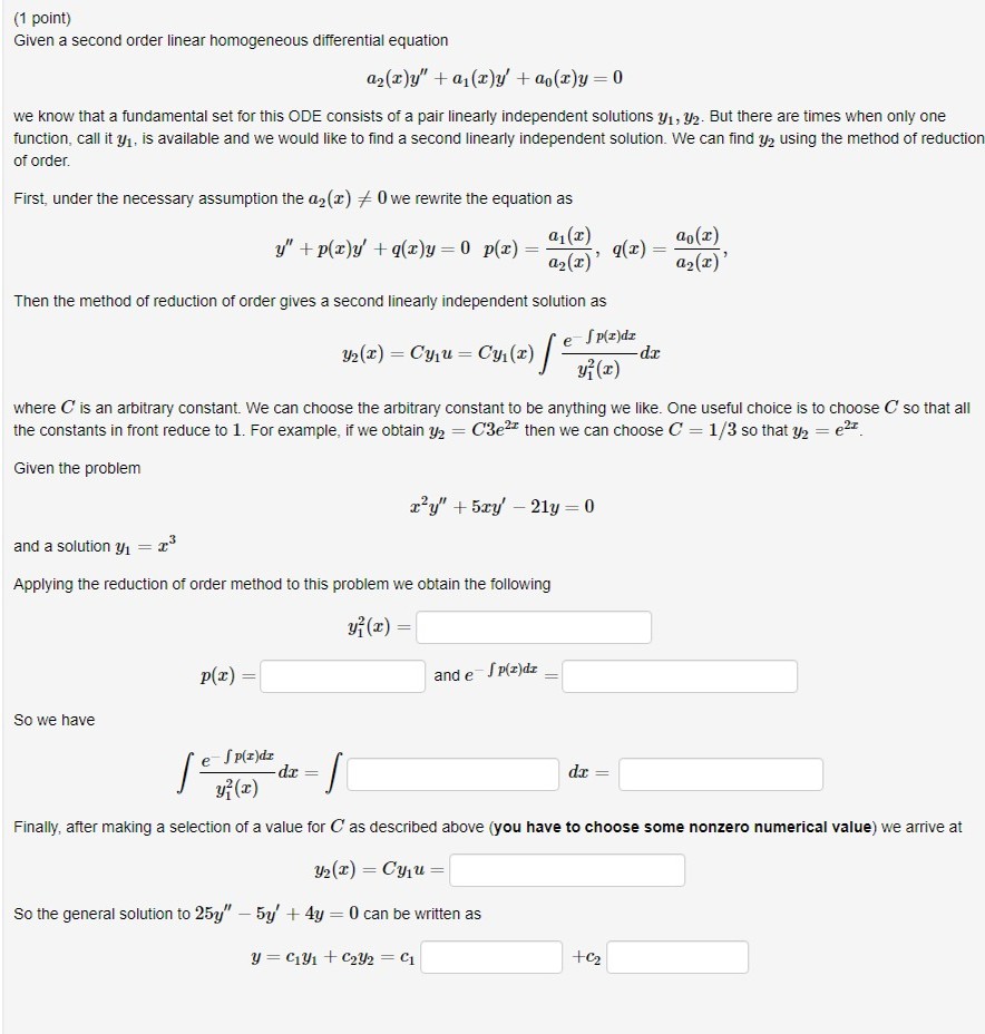 Solved PLEASE SOLVE CORRECTLYGiven a second order linear | Chegg.com