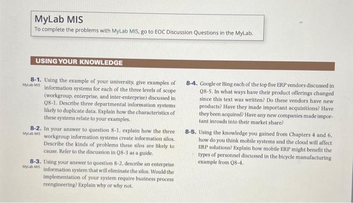 Solved MyLab MIS To complete the problems with MyLab MIS, go | Chegg.com