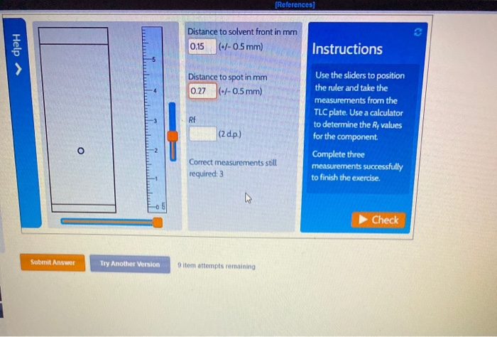 Solved [References) Distance to solvent front in mm 0.15 | Chegg.com