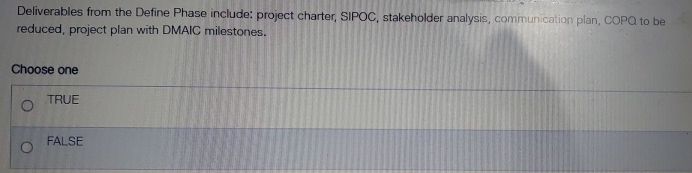 Solved Deliverables from the Define Phase include: project | Chegg.com