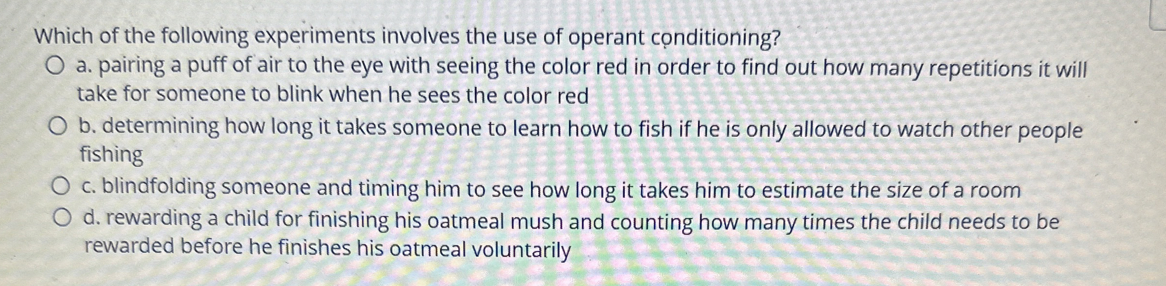 Solved Which of the following experiments involves the use | Chegg.com