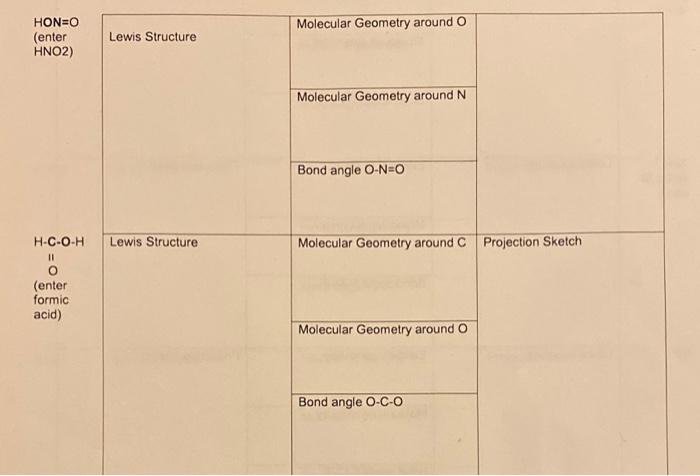 Solved Molecular Geometry around O HON=O (enter HNO2) Lewis | Chegg.com