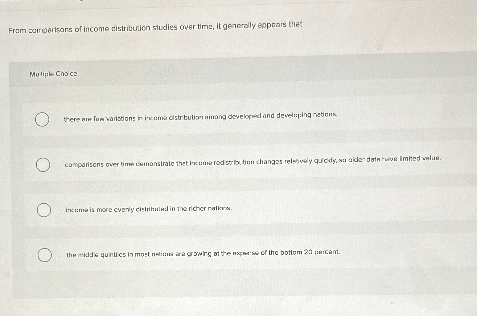 Solved From comparisons of income distribution studies over | Chegg.com
